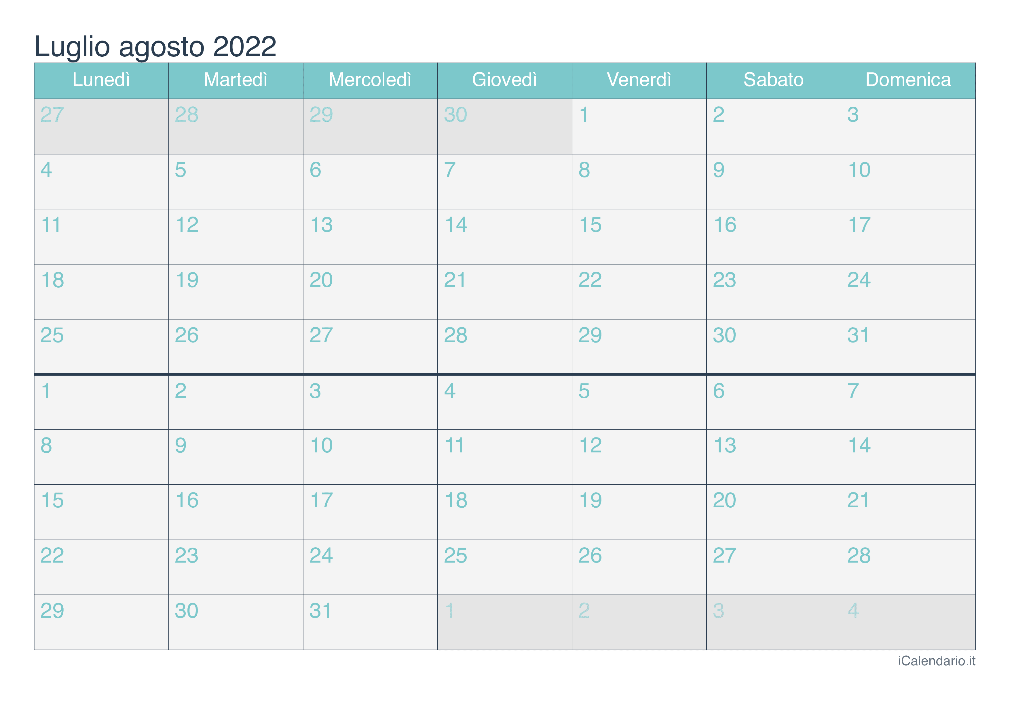 Calendario Luglio Agosto 2022 Da Stampare Icalendarioit Images And 